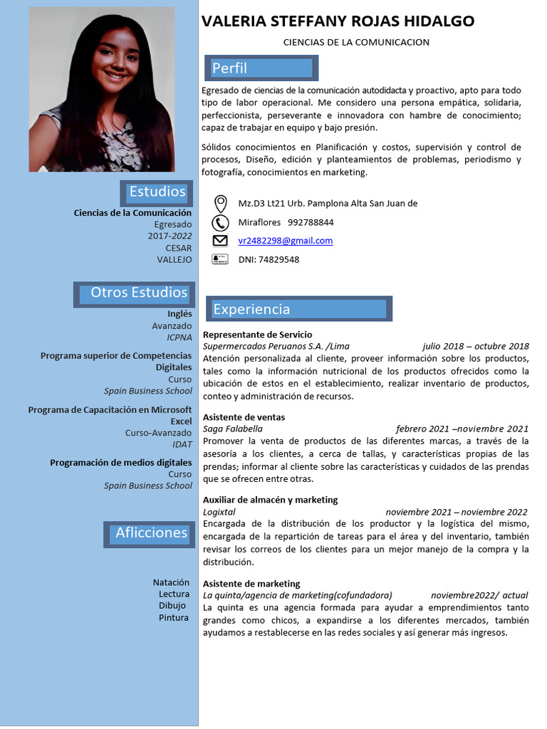 CV Valeria Steffany Rojas Hidalgo | PDF | Marketing | Microsoft