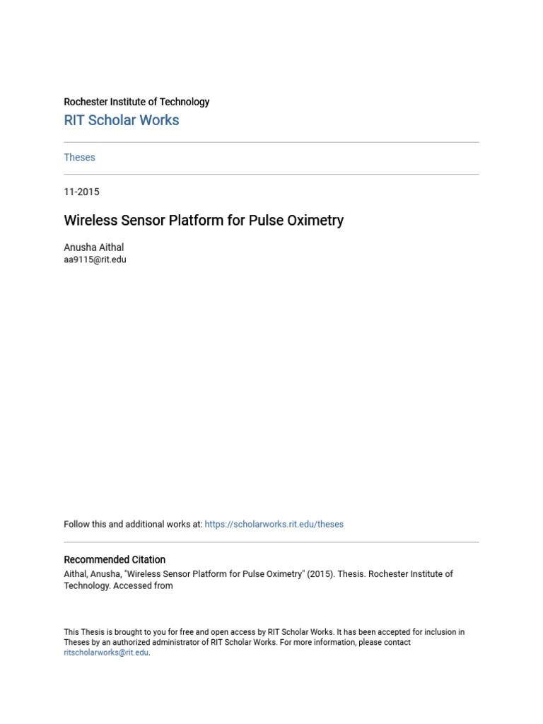 Wireless Sensor Platform For Pulse Oximetry | PDF | Blood | Lung