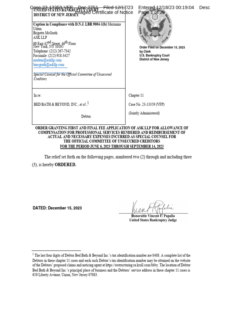 Special Counsel For The Official Committee of Unsecured Creditors | PDF