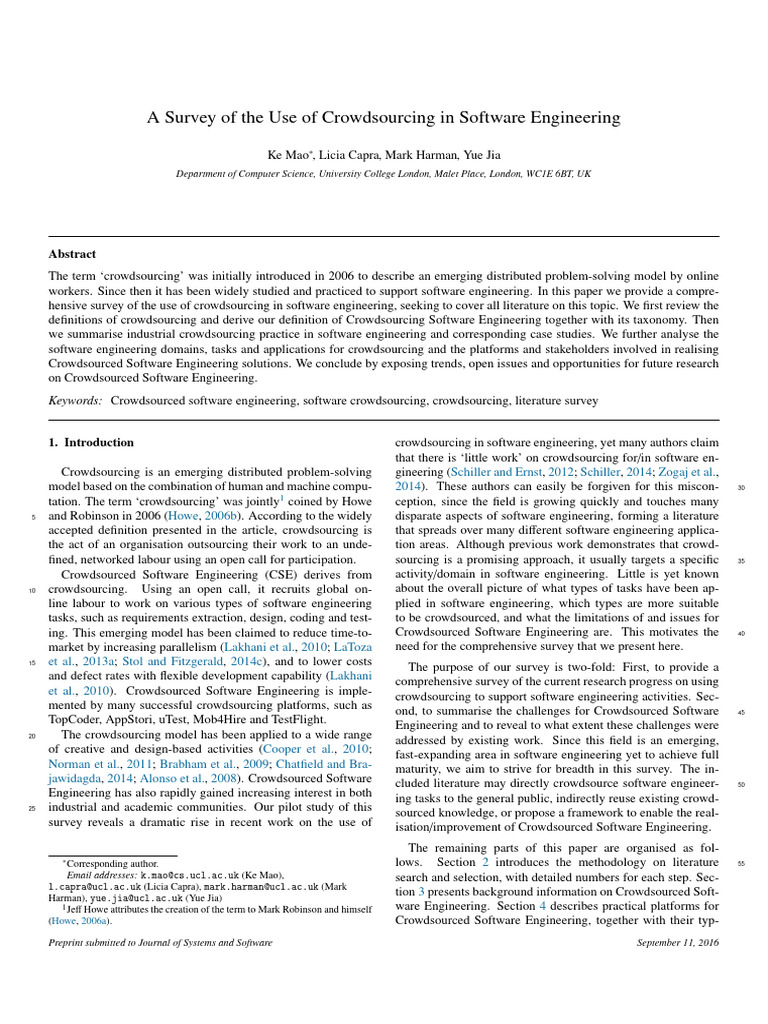2021 A Survey Of The Use Of Crowdsourcing In Software Engineering Pdf