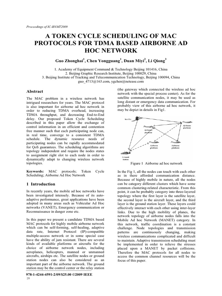 A Token Cycle Scheduling Of Mac Protocols For Tdma Based Airborne Ad Hoc Network Pdf