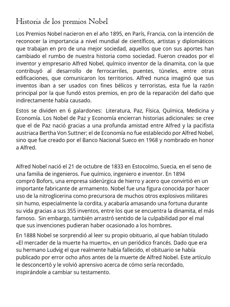 Historia de Los Premios Nobel | PDF | Química | Ciencias fisicas