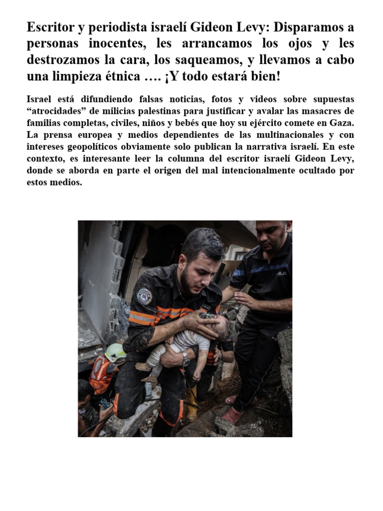 Escritor y Periodista Israelí Gideon Levy | PDF | Franja de Gaza | Israel