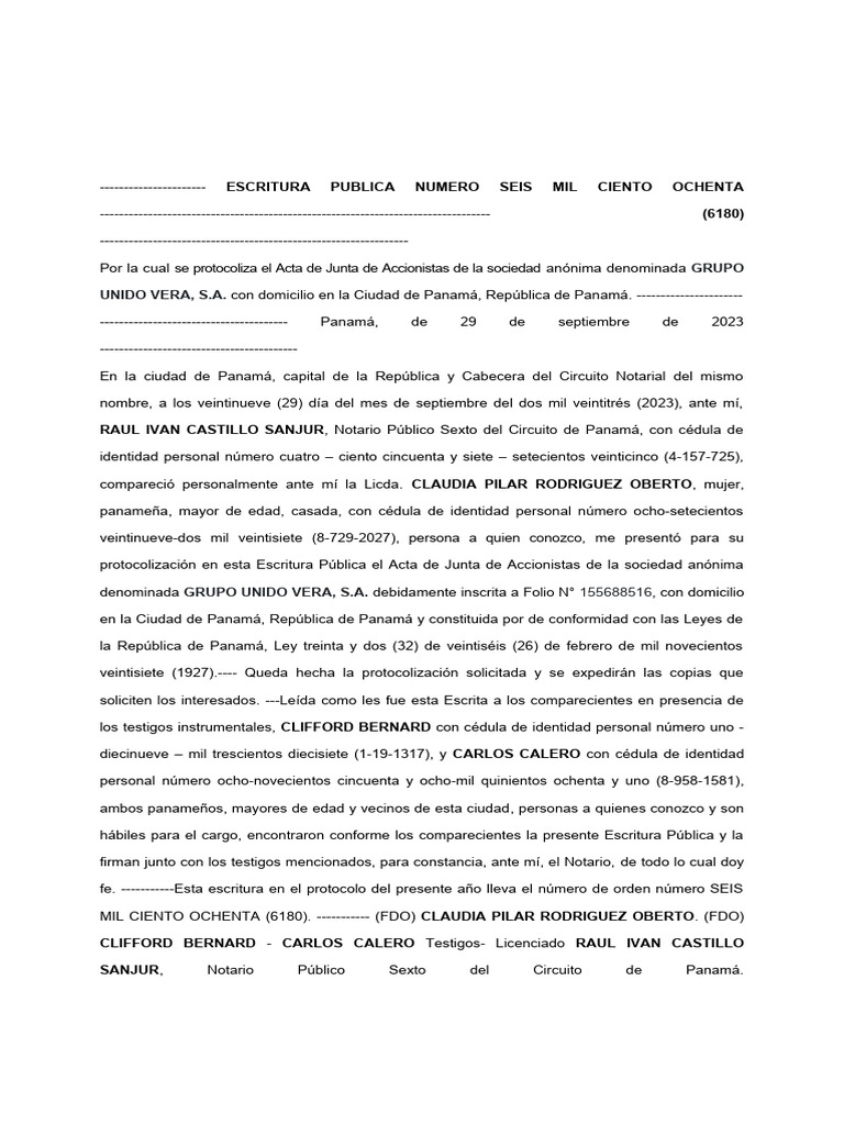 Escritura - Acta I - Grupo Unico Vera | PDF | Cheque | Pagaré