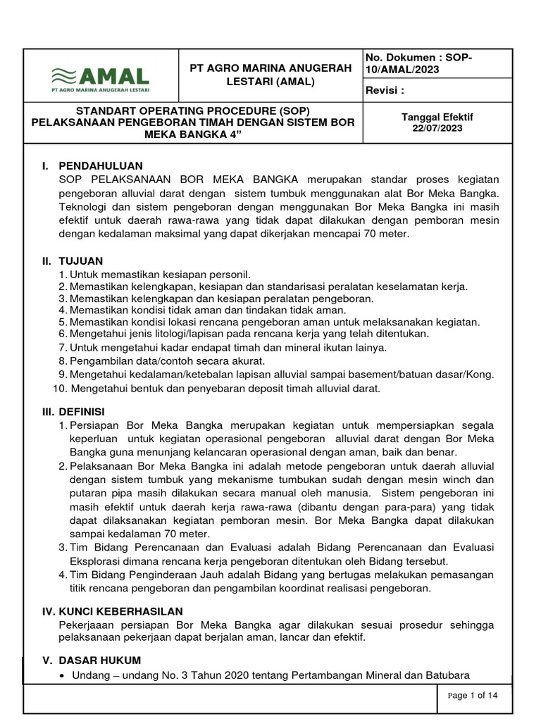 SOP Pelaksanaan Pengeboran | PDF