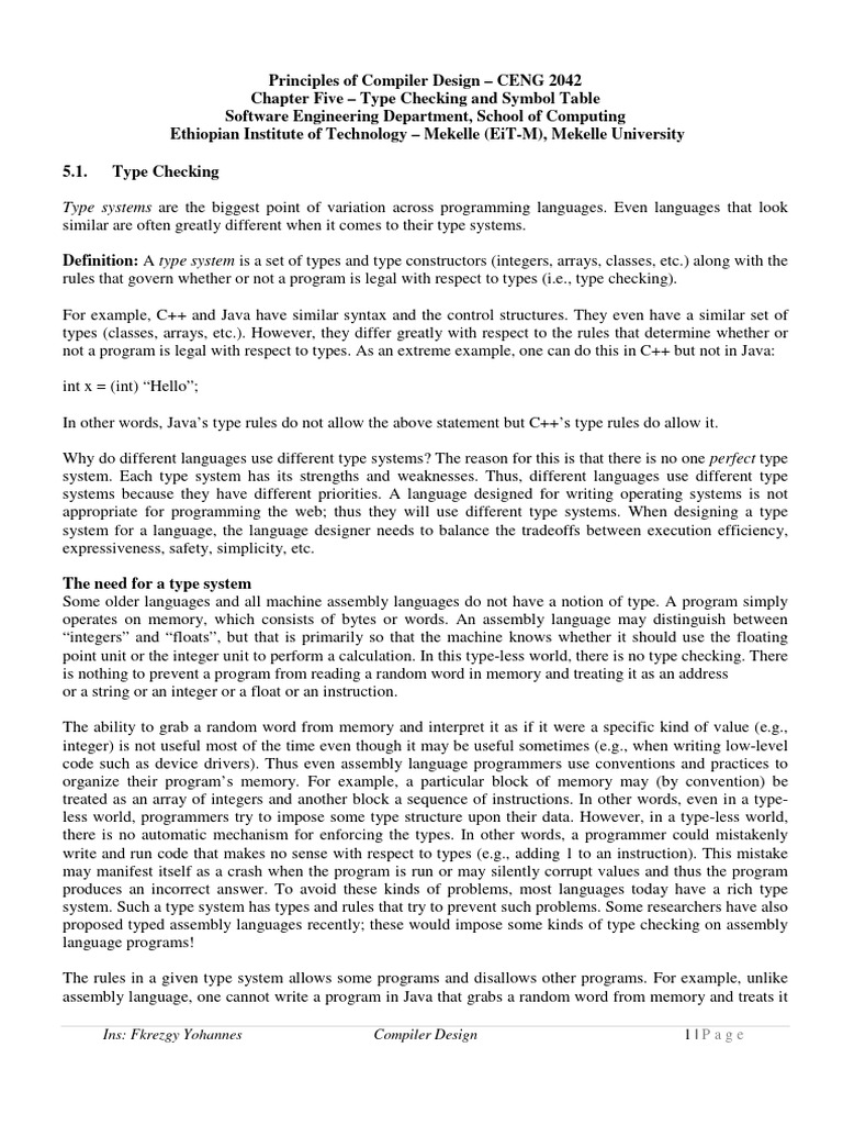 SE Compiler Chapter 5-Type Checking and Symbol Table | PDF | Data Type ...