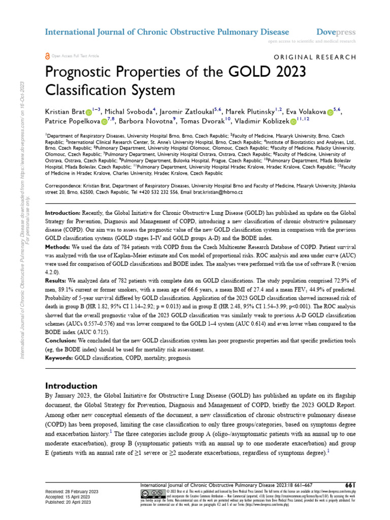 COPD 410372 Prognostic Properties of The Gold 2023 Classification System | PDF | Receiver ...