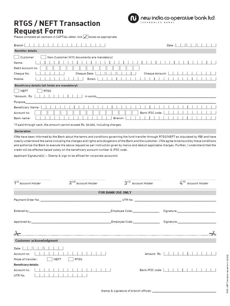 FORMS - RTGS - NEFT Form - pdf-2 | PDF | Business | Finance & Money ...