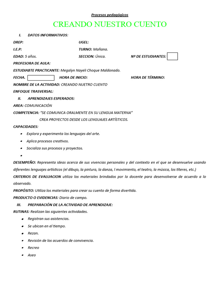 Creación de Cuentos en Educación Infantil | PDF | Aprendizaje | Evaluación