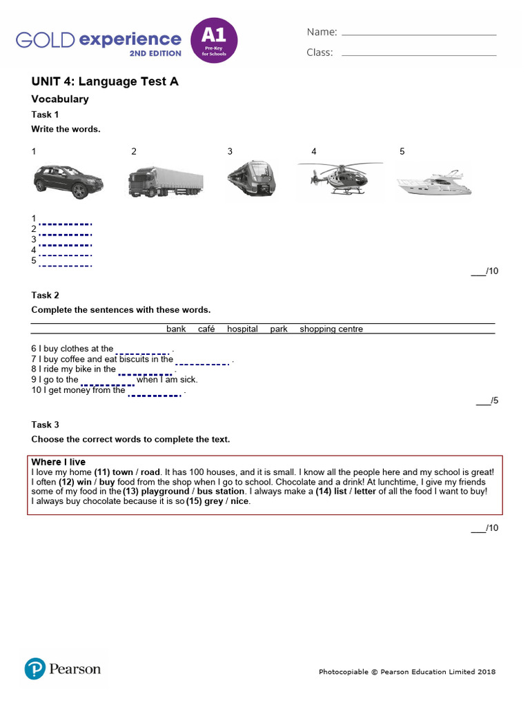 Gold Exp A1 U4 Lang Test A | PDF | Linguistics | Human Communication
