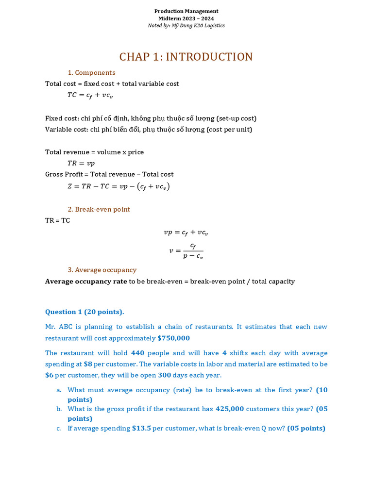 Production Management Midterm Review | PDF | Forecasting | Linear Regression