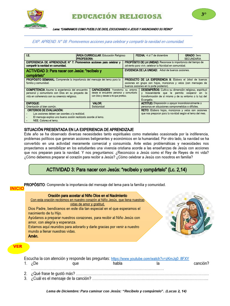 3° Eda 8 - Act 3 | PDF | Religión y espiritualidad