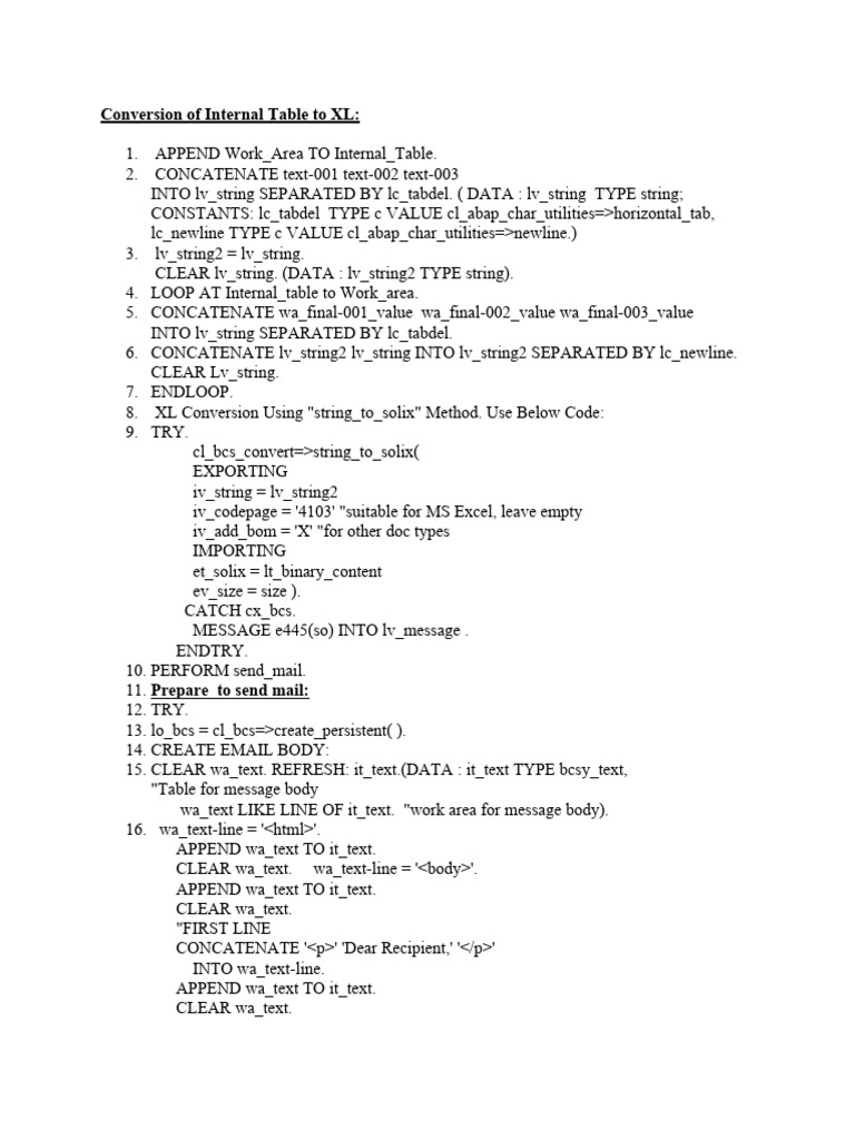Conversion of Internal Table To XL & Perform Mail - 27122023 | PDF | String (Computer Science ...