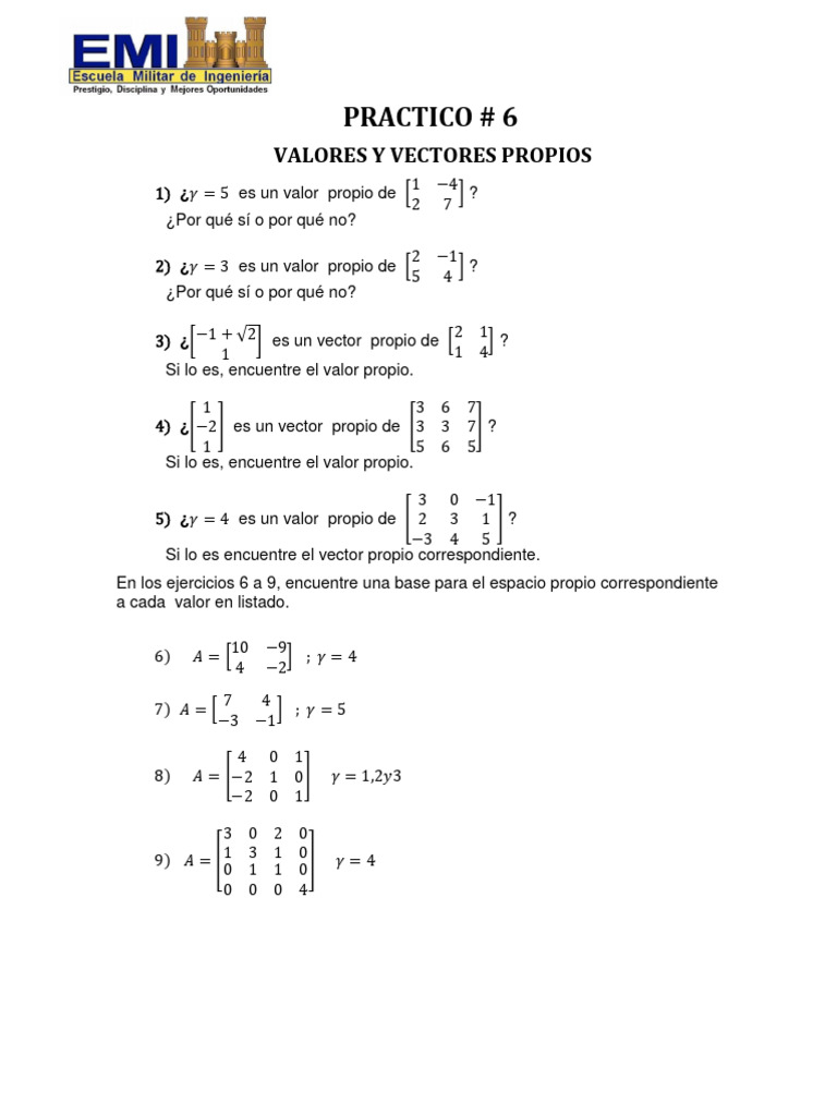 Práctico 06 - AUTOVALORES Y AUTOVECTORES | PDF | Valores propios y vectores propios | Matriz ...