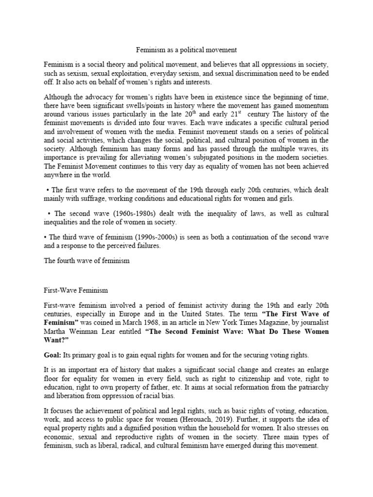 Feminism As A Political Movement | PDF | Gender Studies | Feminism
