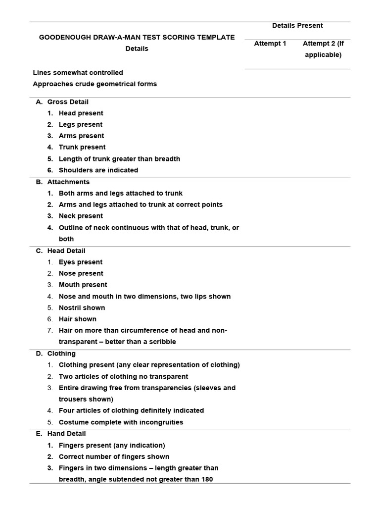 Goodenough Draw-A-Man Test Scoring Guide | PDF