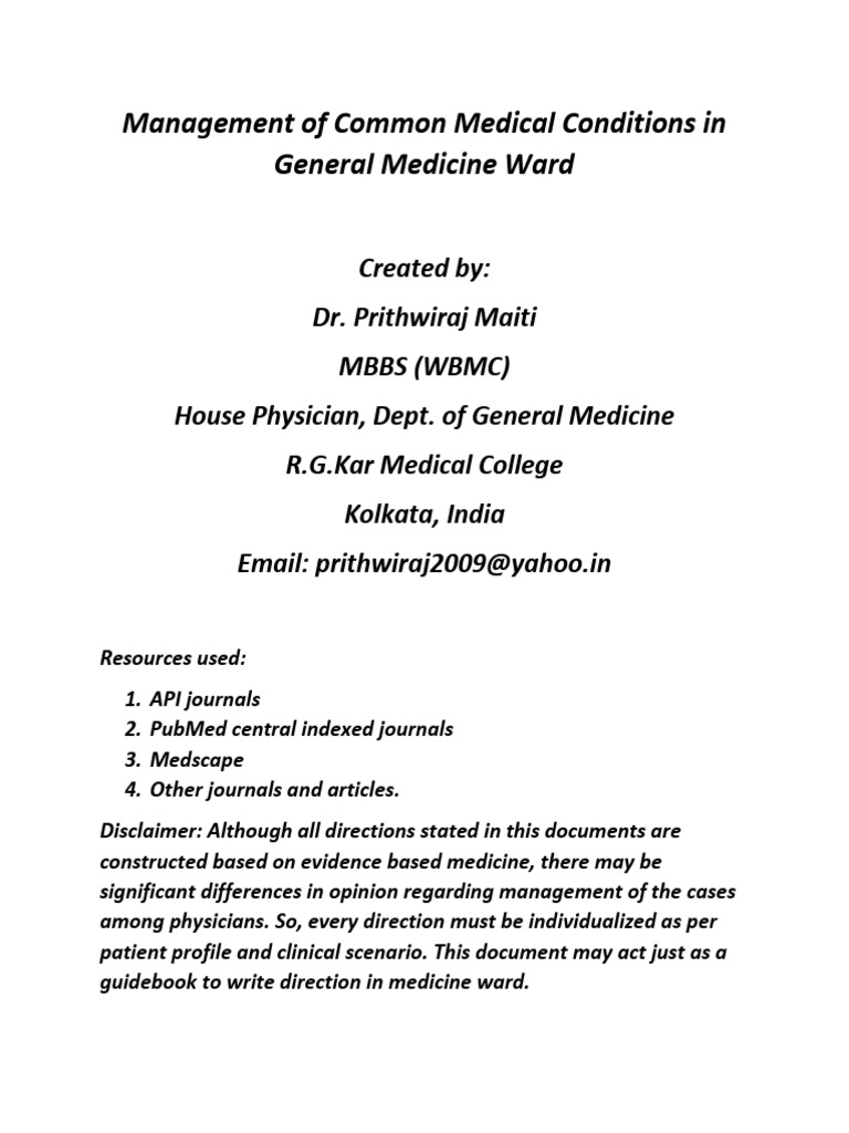 Common Management Protocol in Medicine Ward - 220105 - 221549 | PDF