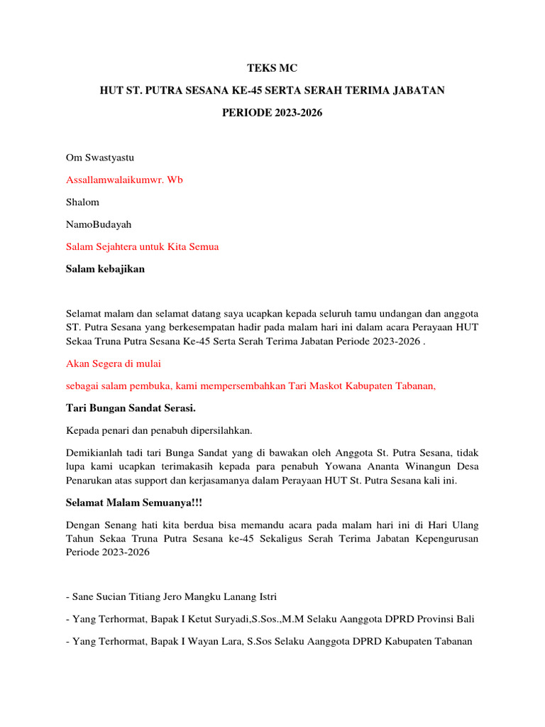 Teks MC Hut | PDF | Agama & Spiritualitas