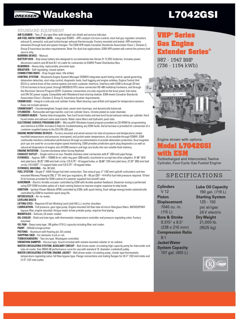 Waukesha L7042gsi Data Sheet Engines Valve