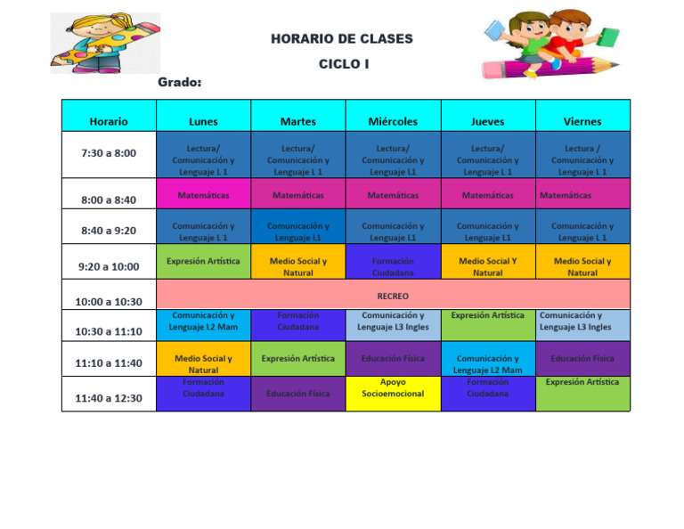 HORARIO DE CLASES Primer Grado | PDF