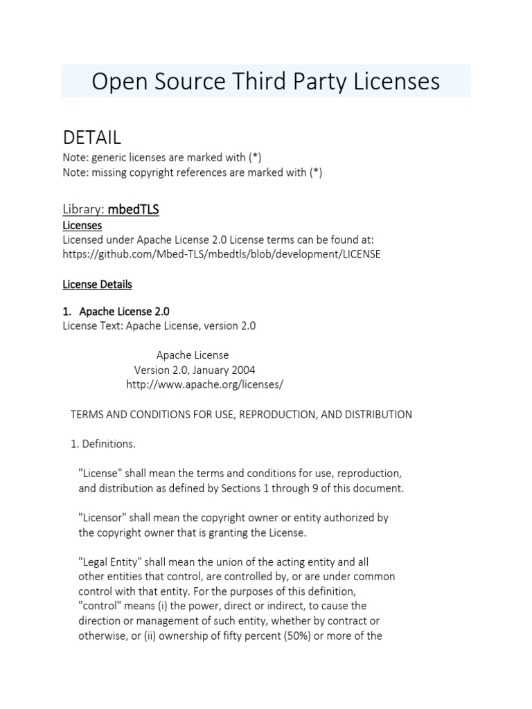 Open Source Third Party Licenses-mbedTLS (Updated) | PDF | License ...