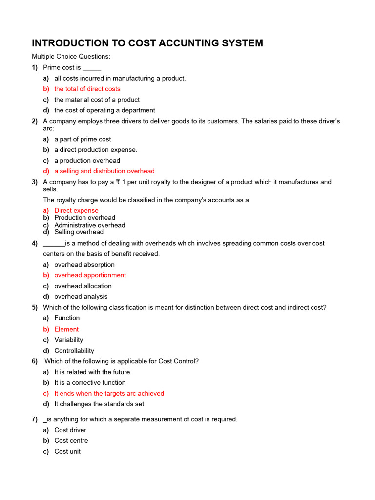 Cma & Cs Costing Mcqs | PDF | Cost | Cost Accounting Cma & Cs Costing Mcqs | PDF | Cost | Cost Accounting