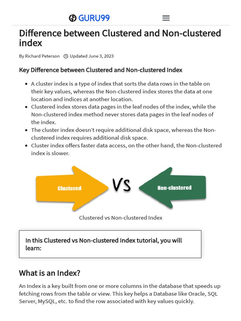 Difference Between Clustered and Non-Clustered Index | PDF | Database ...