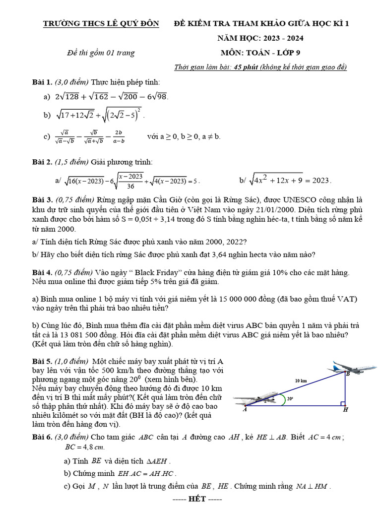 De Tham Khao Giua Ky 1 Toan 9 Nam 2023 2024 Truong Thcs Le Quy Don TP HCM | PDF