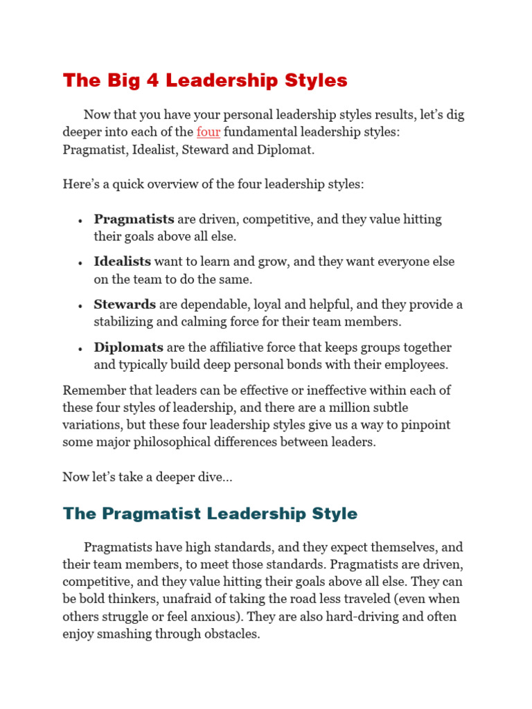 The Big 4 Leadership Styles | PDF