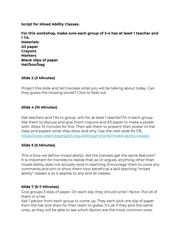 Script For Mixed Ability Classes | PDF | Learning | Pedagogy