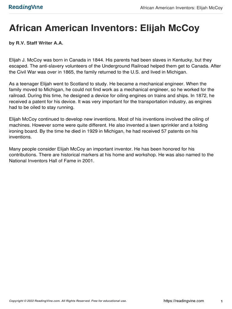 African-American-Inventors-Elijah-McCoy-passage | PDF
