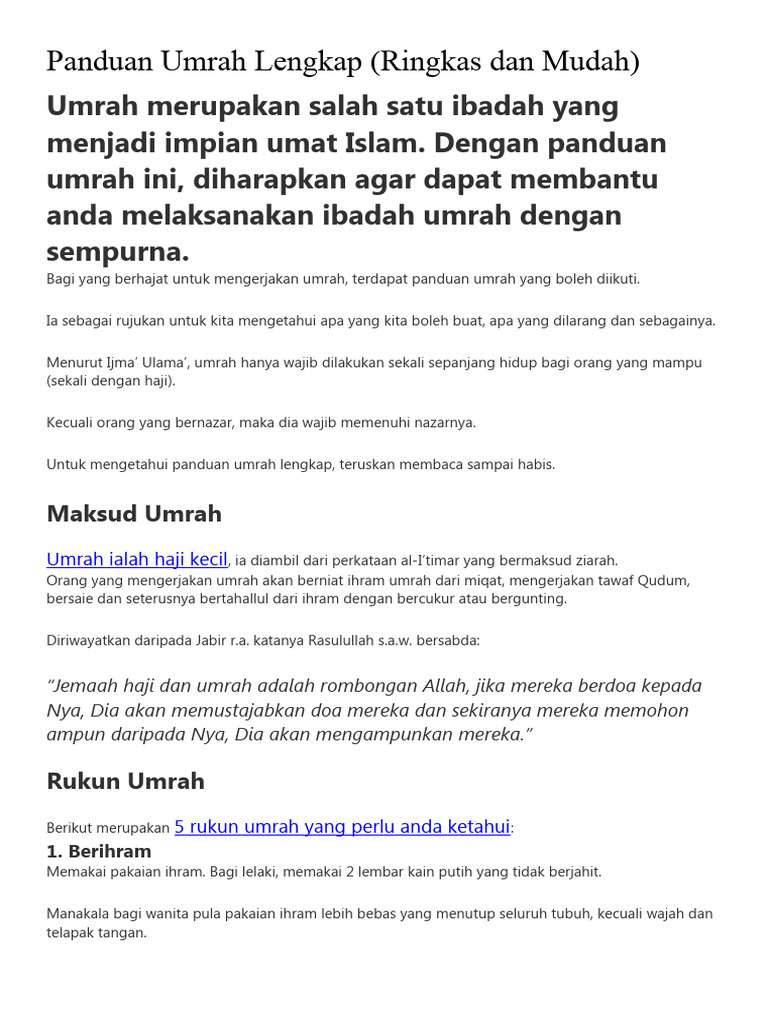 Panduan Umrah: Rukun dan Persiapan | PDF