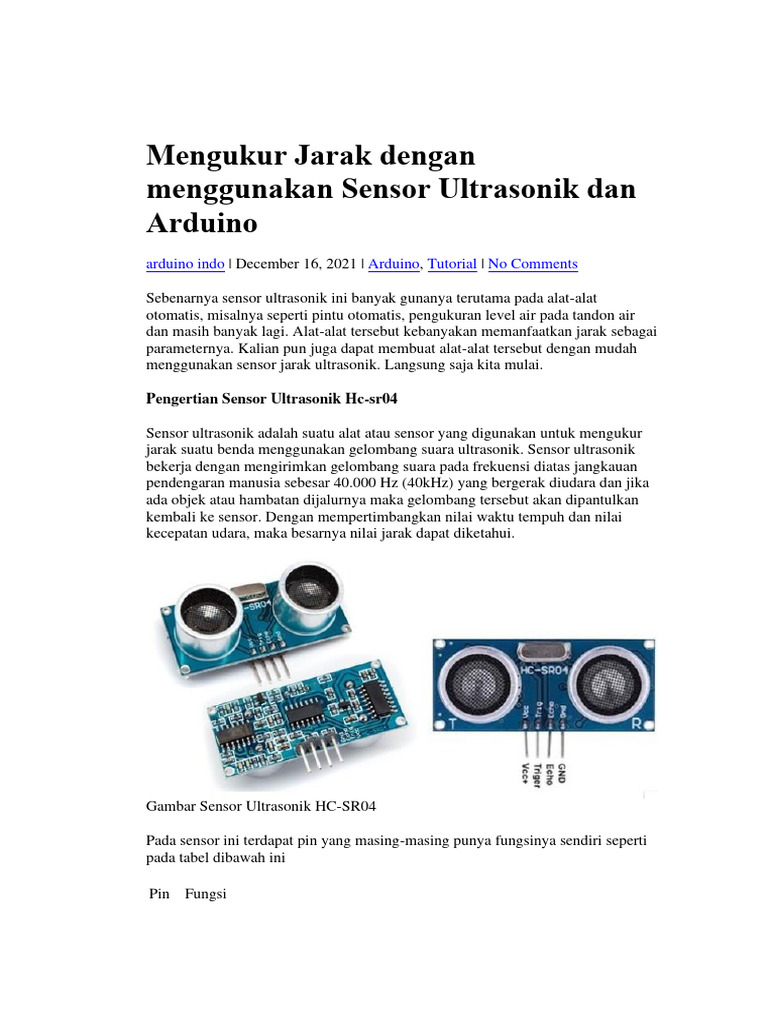Mengukur Jarak Dengan Menggunakan Sensor Ultrasonik Dan Arduino Pdf