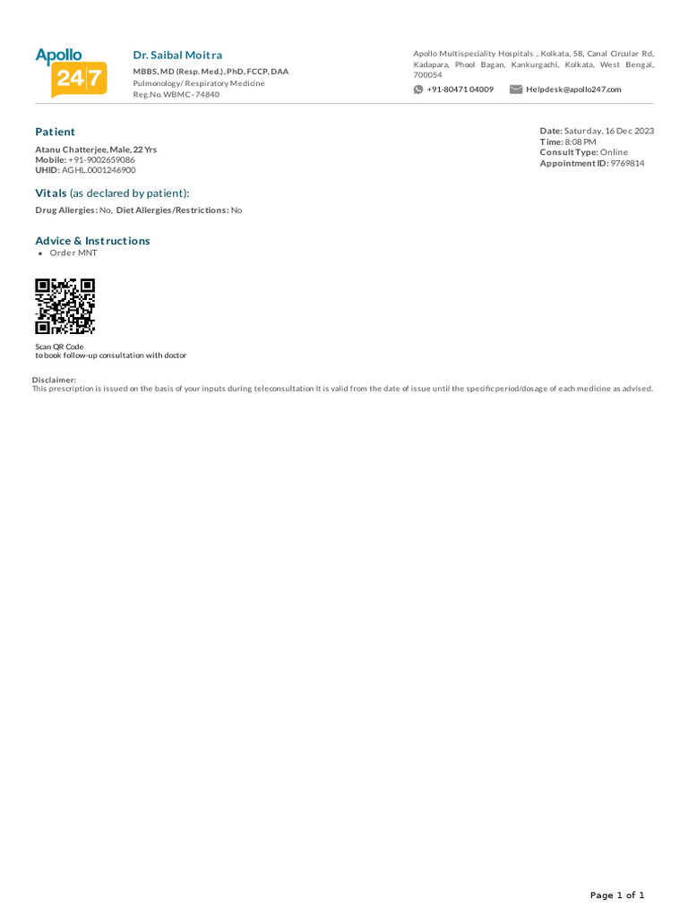 Apollo Hospital Prescription Template | PDF