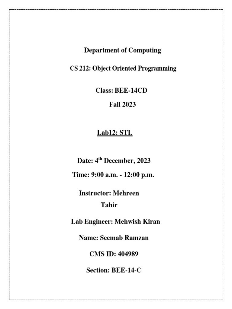 CS 212 Lab12: STL Programming Tasks | PDF | C++ | Namespace