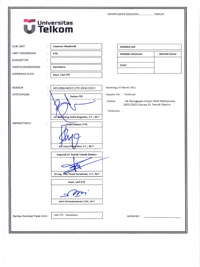 SK Dosen Wali Genap 2021 2022 S1 TE | PDF