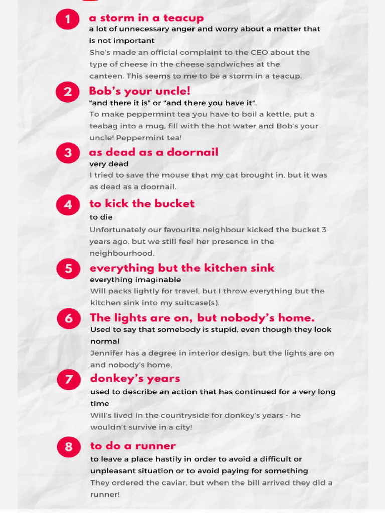 30 Unique Idioms and Vocabulary Words | PDF