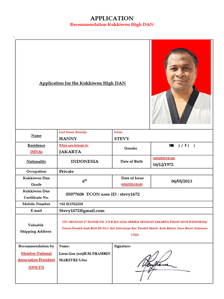 Kukkiwon High Dan Application Form | PDF