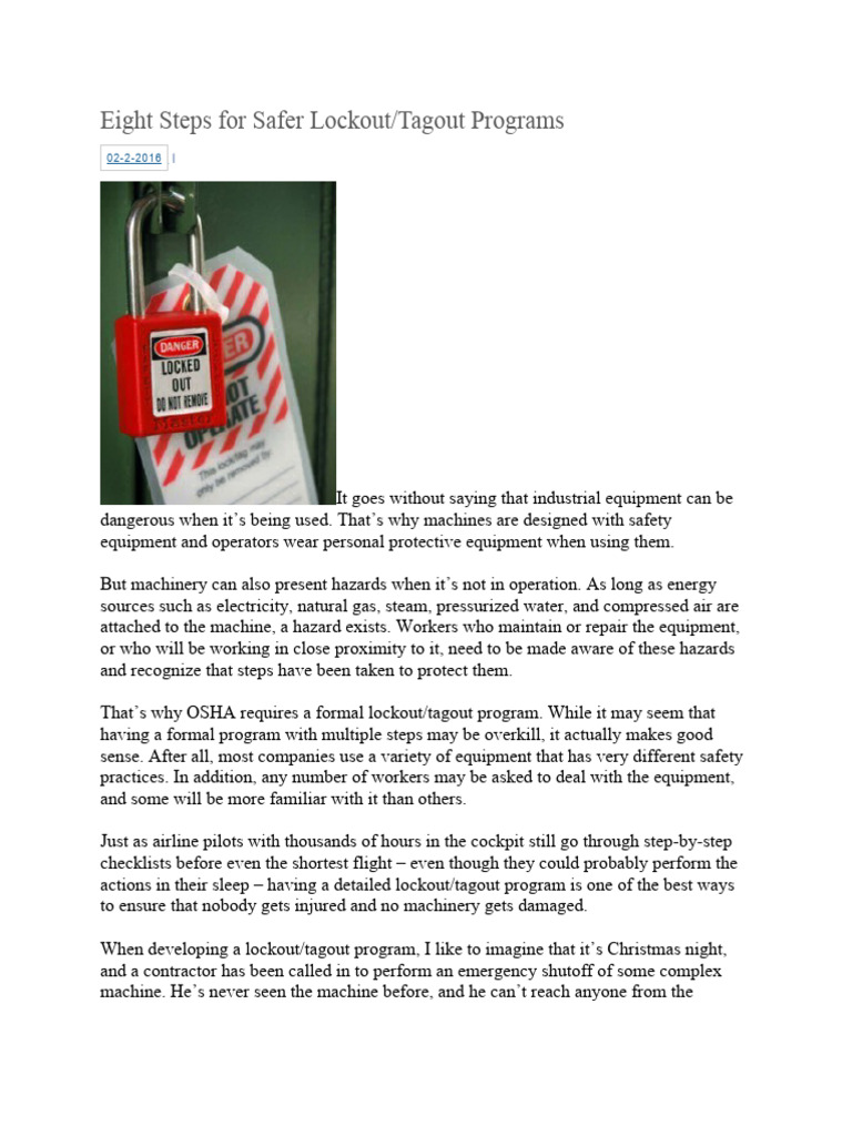 Eight Steps For Safer Lockout | PDF | Occupational Safety And Health | Safety