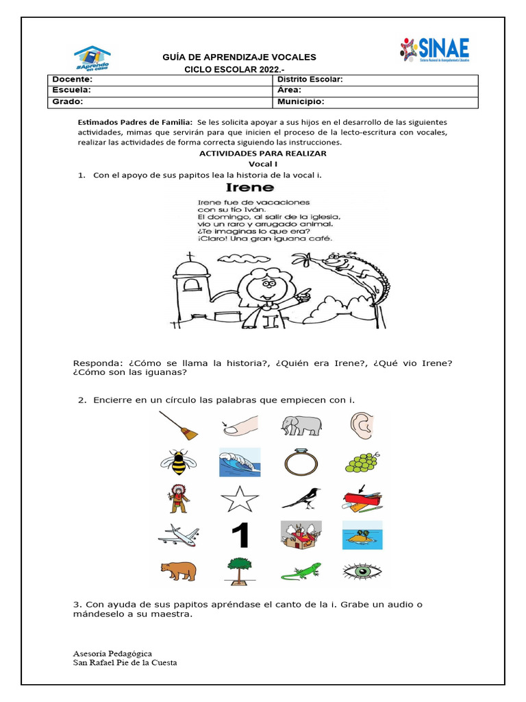 Guía de Aprendizaje de Las Vocales | PDF