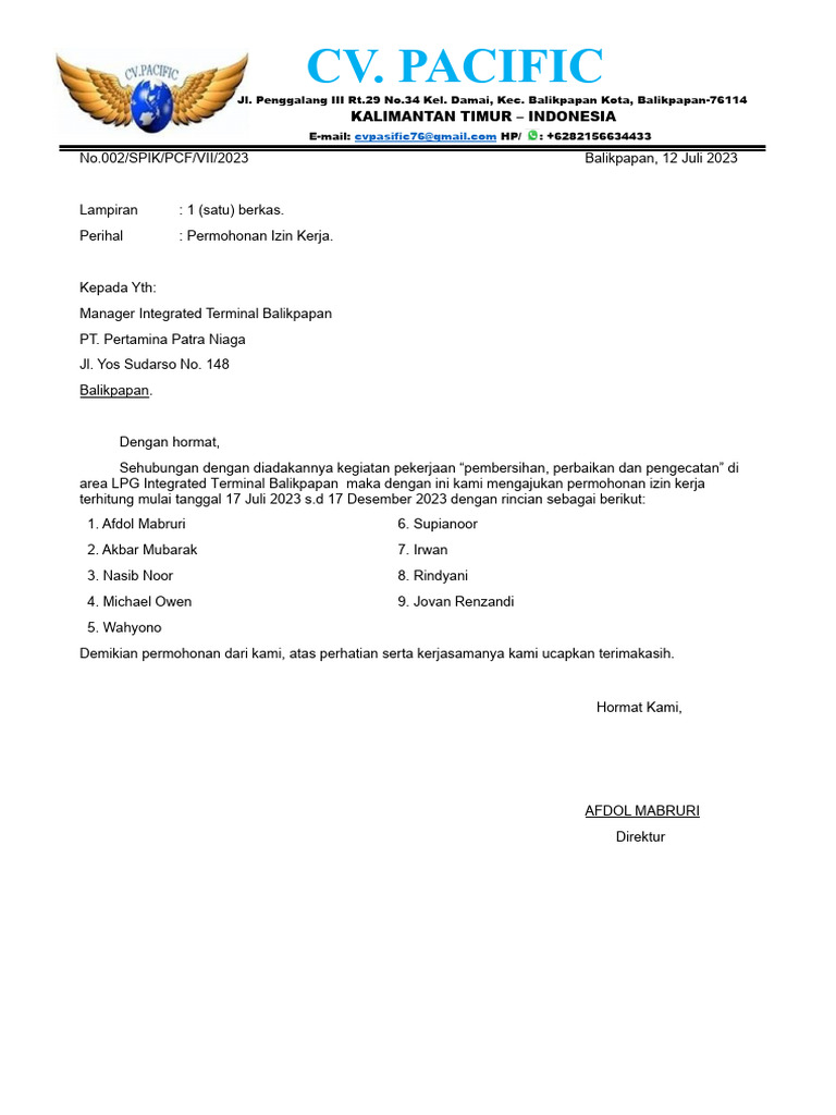 SURAT Ijin Kerja | PDF | Bisnis