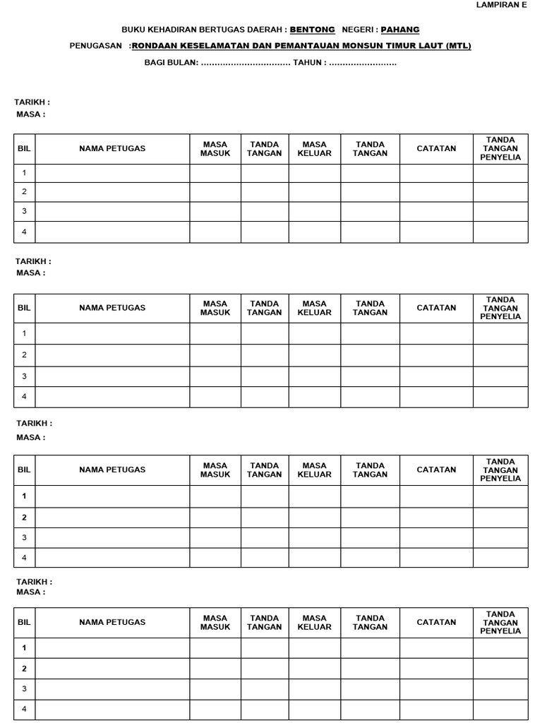 Lampiran e (Borang Kehadiran) JPN | PDF