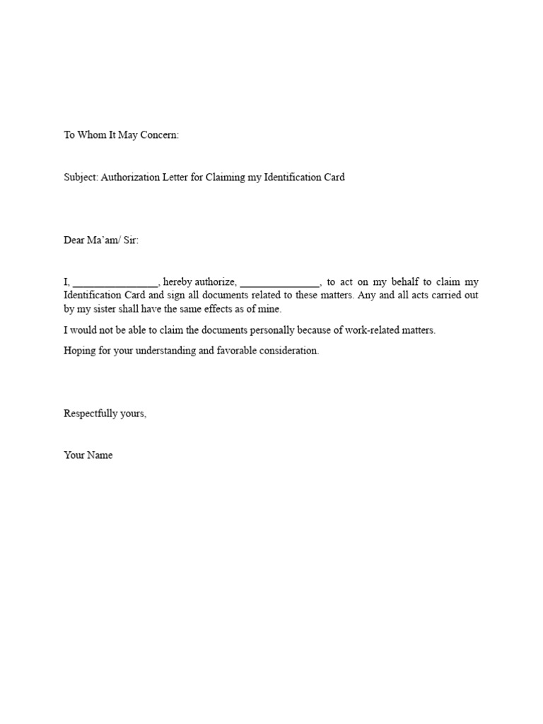 Authorization Letter For Claiming ID | PDF | Politics | Social Science