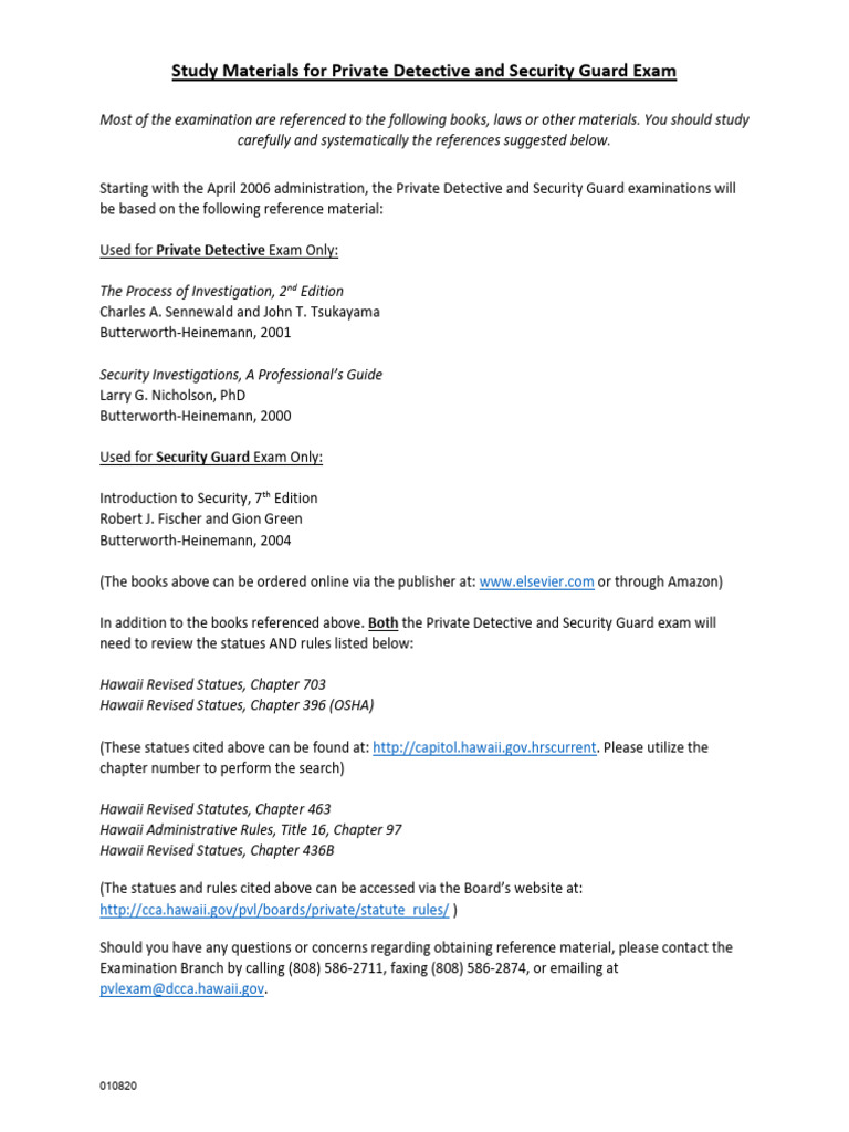 Study Materials For Private Detective and Guard Exam | PDF | Social Science