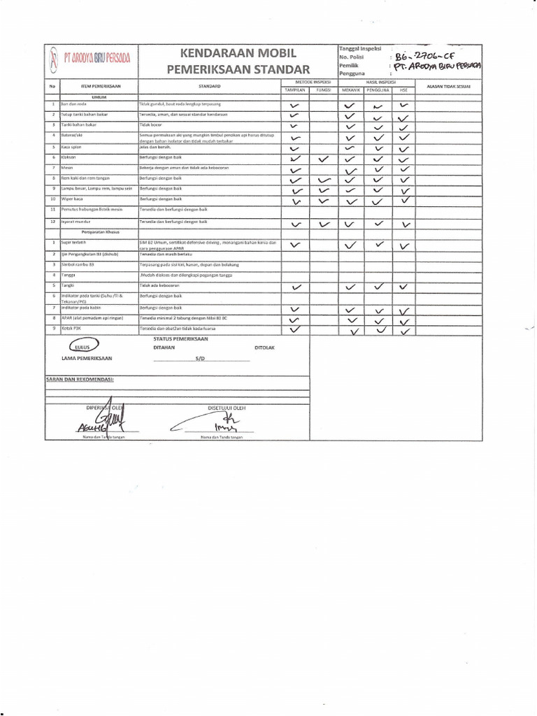 Inspeksi Kendaraan | PDF