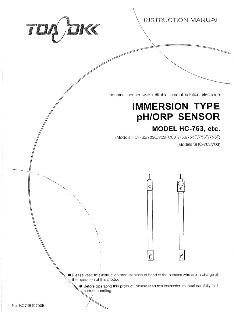 Toa DKK Immersion Type (PH) Orp Sensor Model Hc-763, Etc | PDF