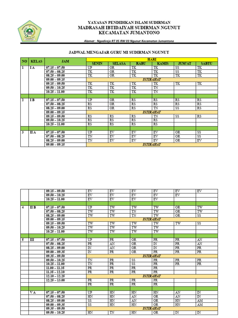 Jadwal Mengajar Guru Pdf