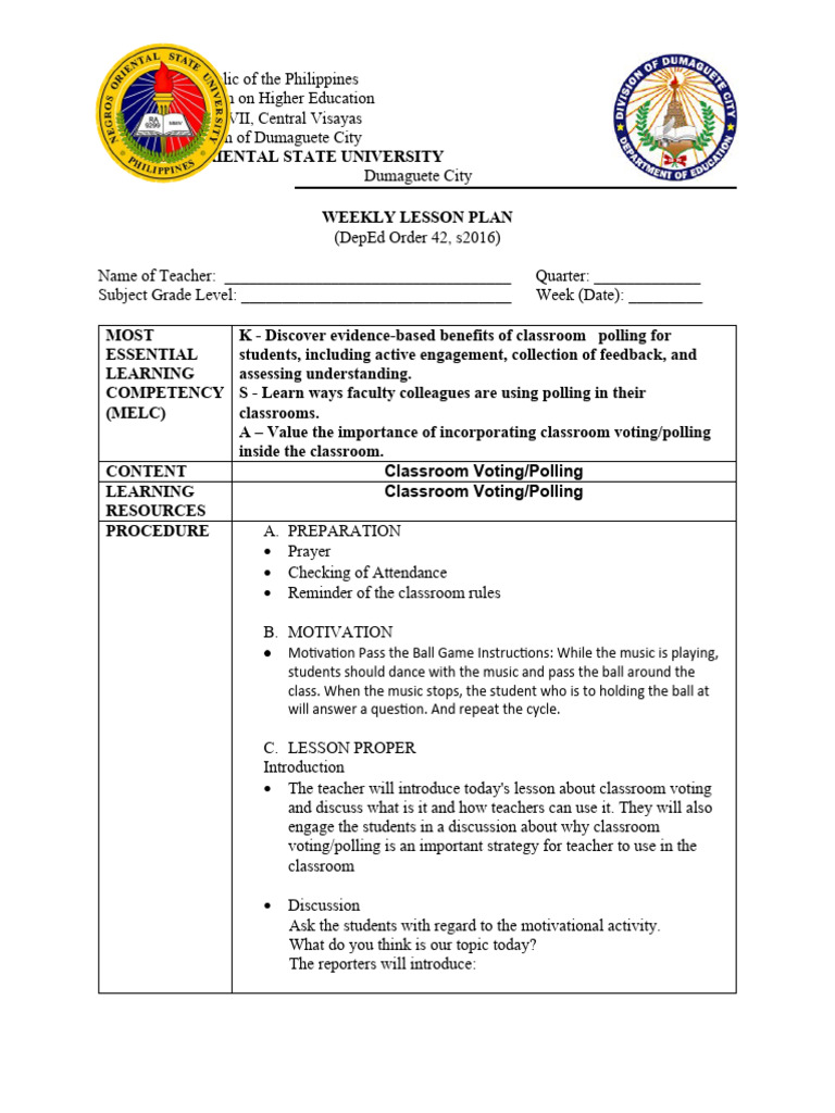 Weekly Lesson Plan | PDF