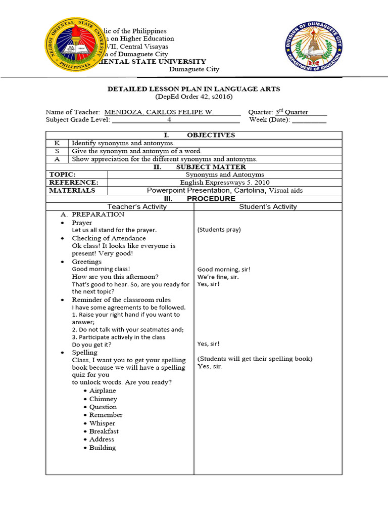 Weekly Lesson Plan | PDF | Linguistics | Human Communication