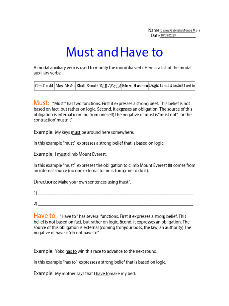 Understanding Must and Have To Usage | PDF | Semantic Units ...